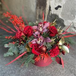 Red Rose Reindeer Hatbox Azalea Flowers Aberdeen Florist